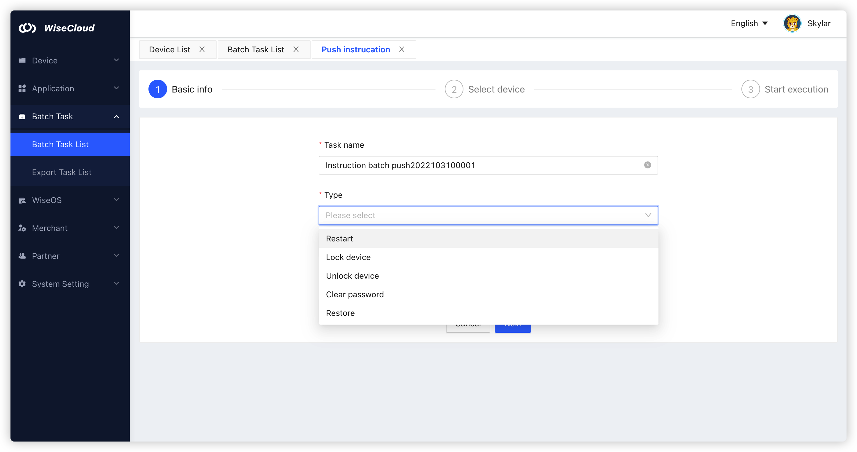 Step 3 - Select device by Device SN, Upload file, or Device label;