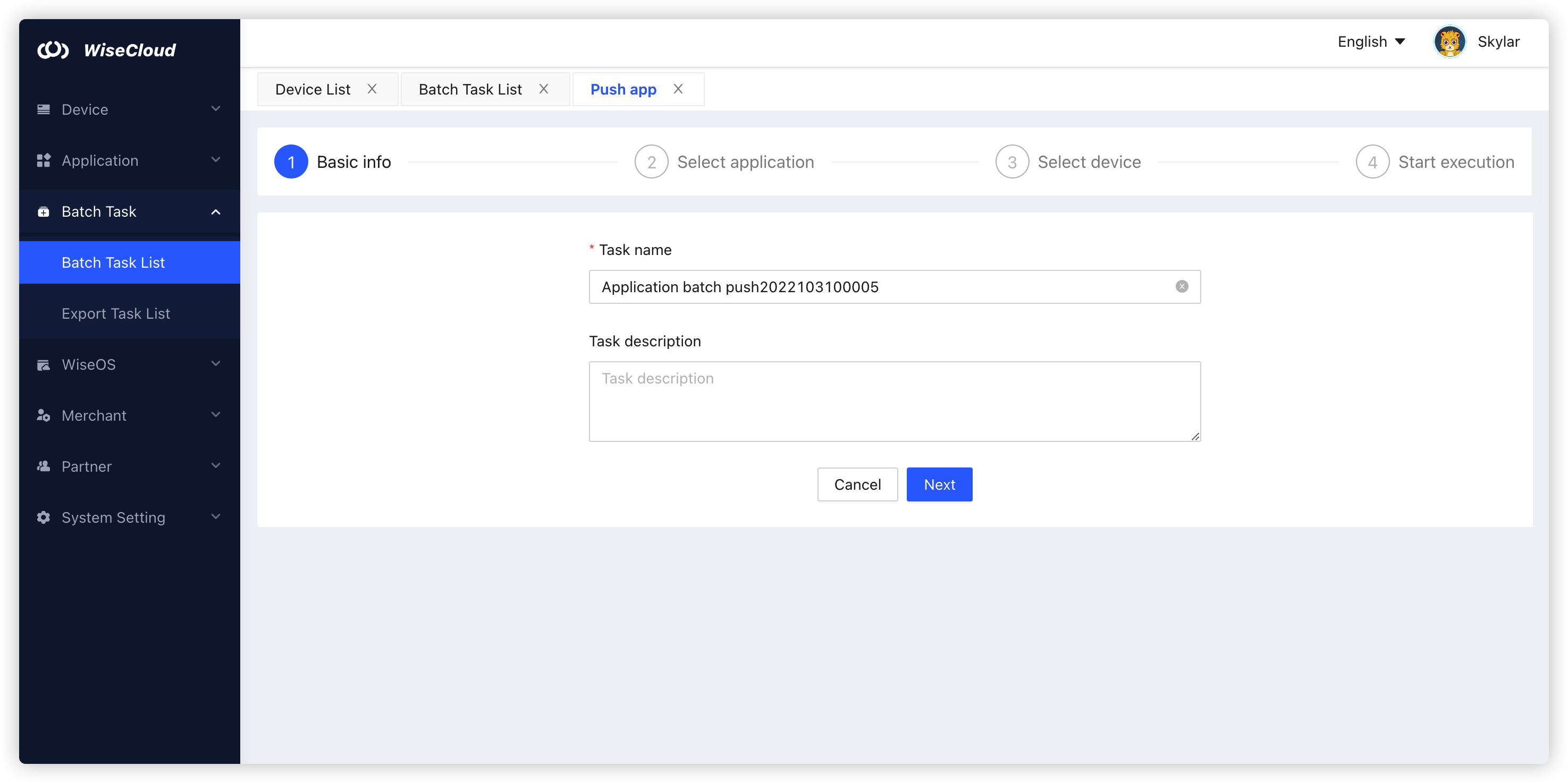 Step 3 - Select one app and app version;