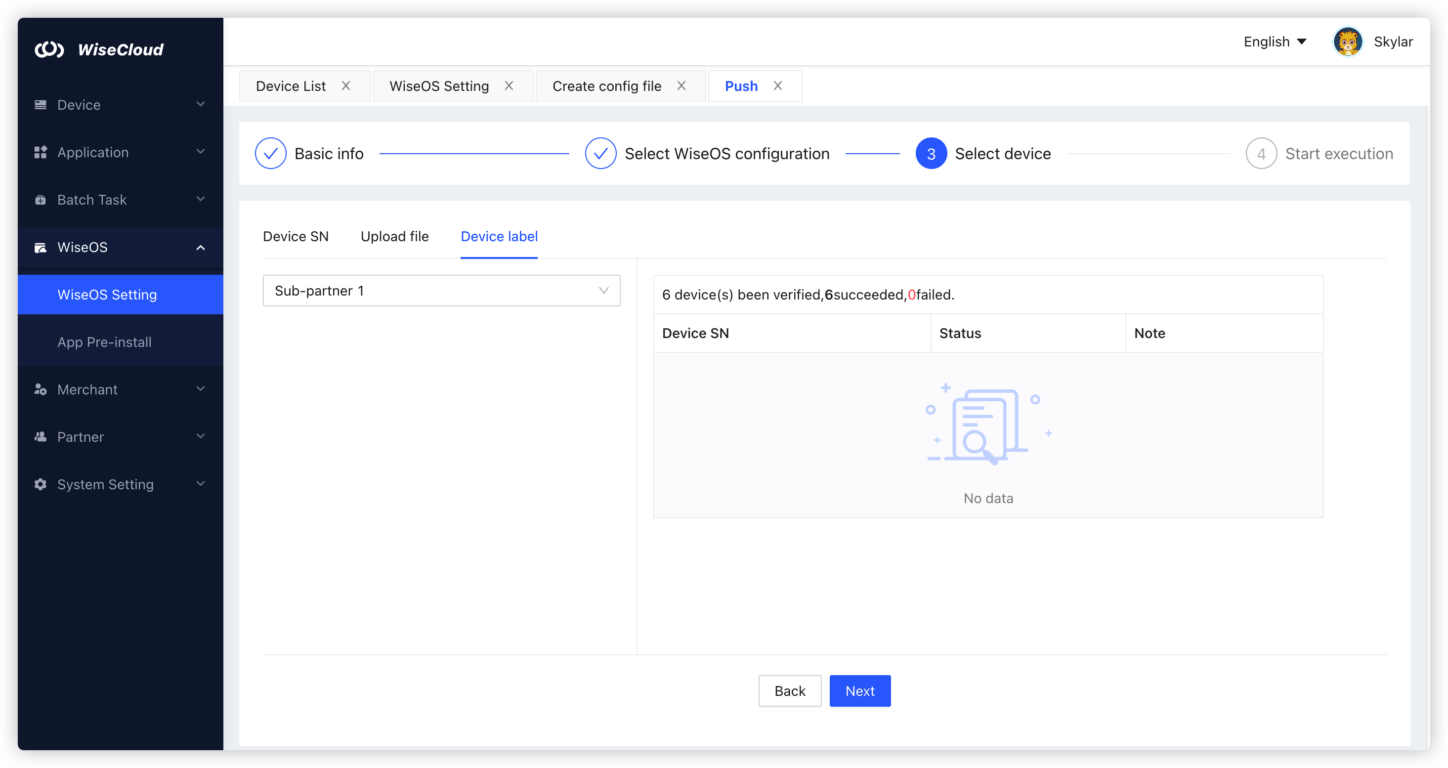 Step 5 - The WiseOS configuration pushing task start to execute.