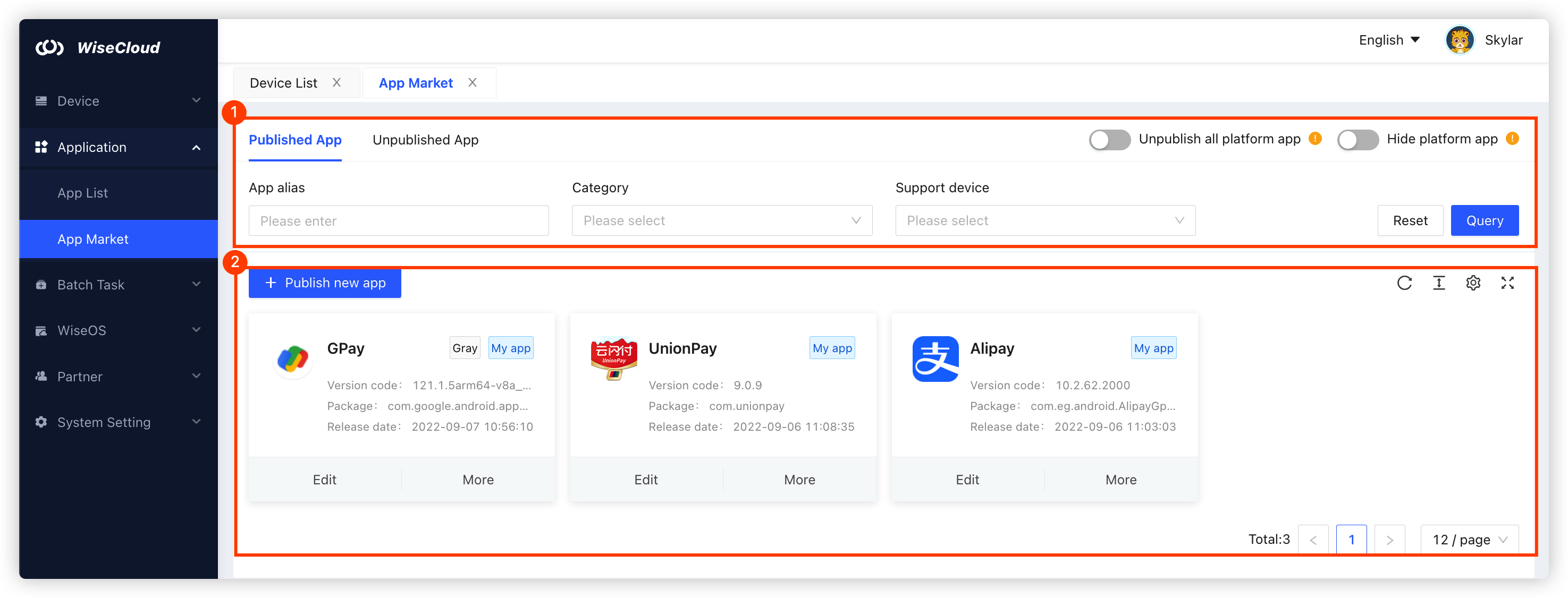 Within the ‘ Unpublished App ’ section, operators are able to re-publish the apps to App Store.