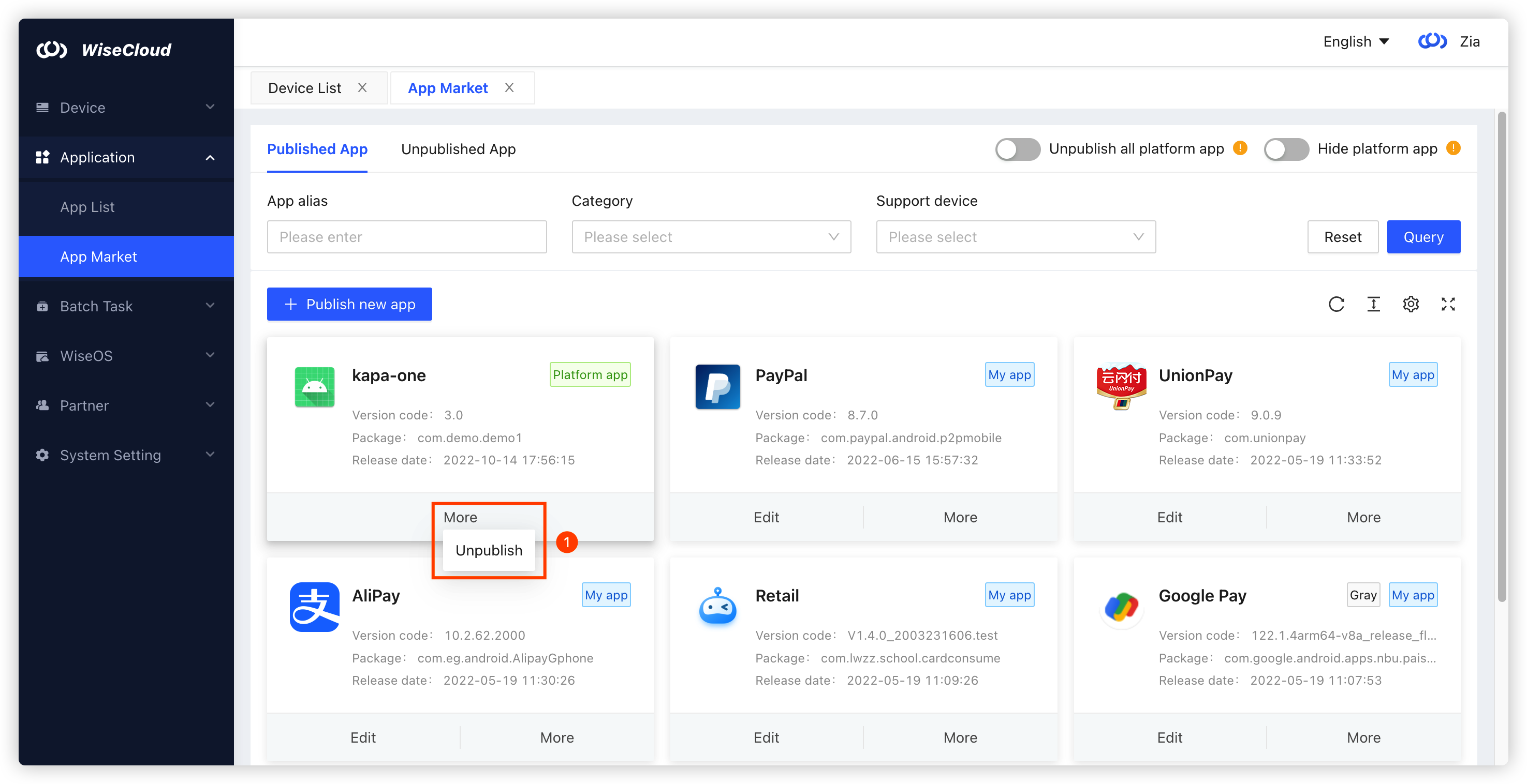 2 - Turn on the switch to unpublish all platform apps from App Store, turn off the switch to ...