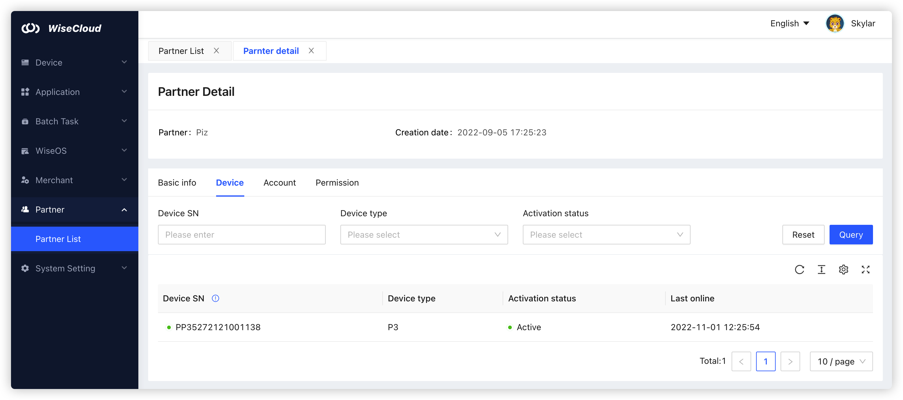 Accounts under this partner