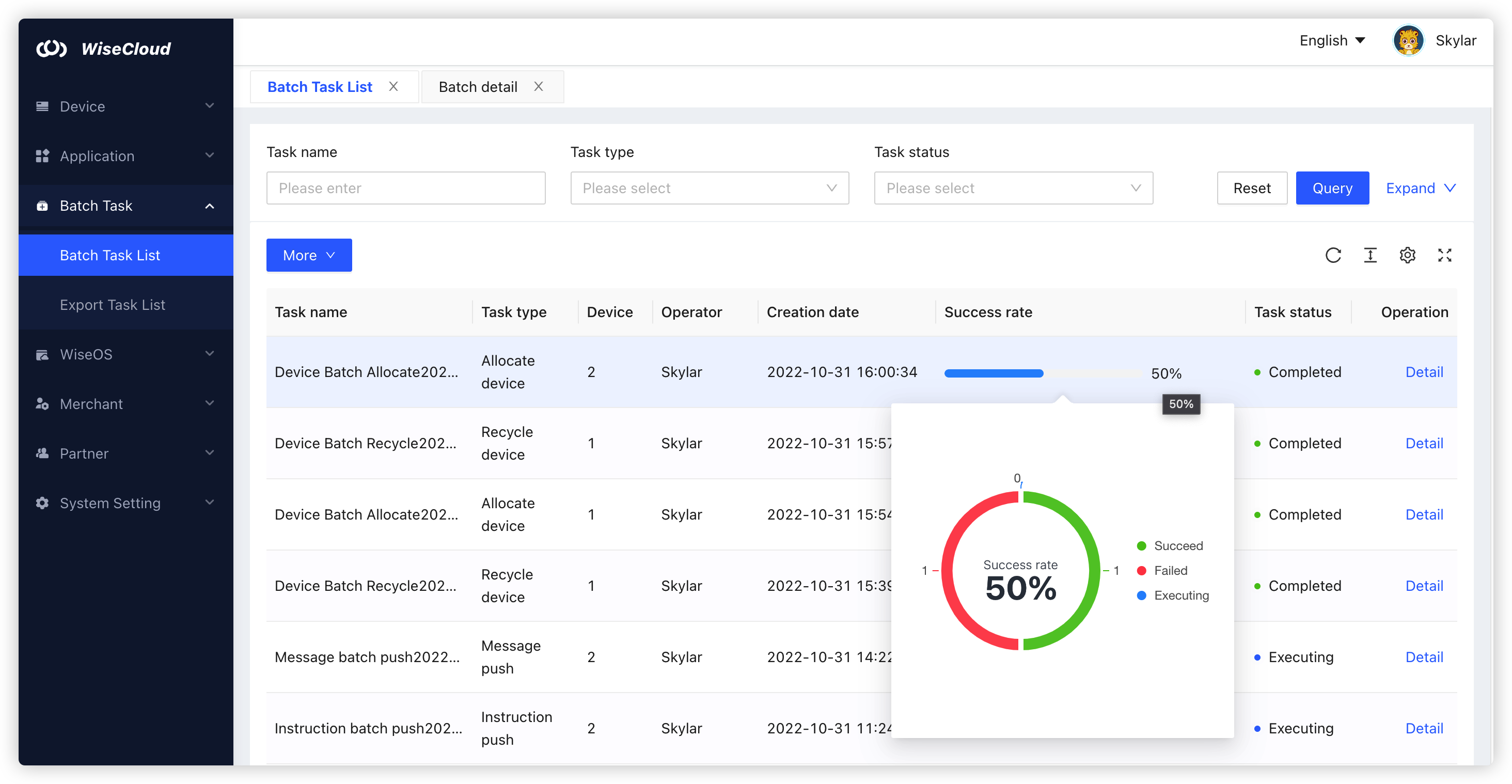 2 - By clicking ‘ Detail ’ within the Operation column, user can check ...
