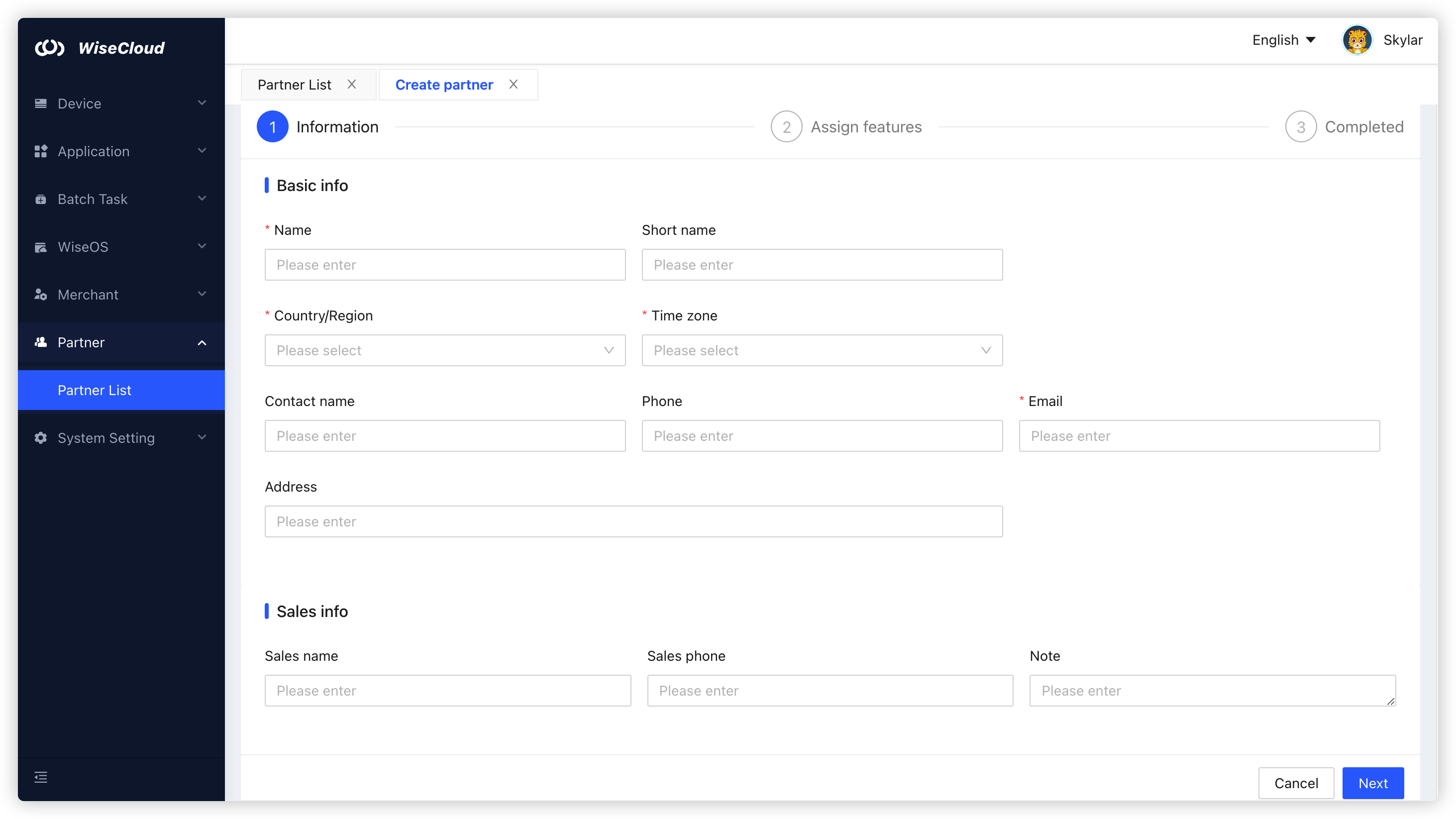 Step 3 - Assign permissions to the partner by selecting the features ...