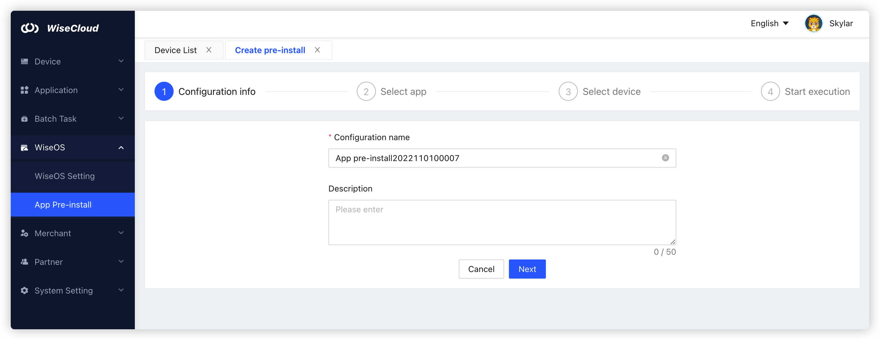 3 - Select apps within the list;
