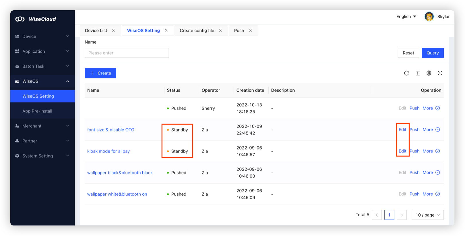 3 - Click ‘ Clone ’ within the drop-down to duplicate a new WiseOS ...