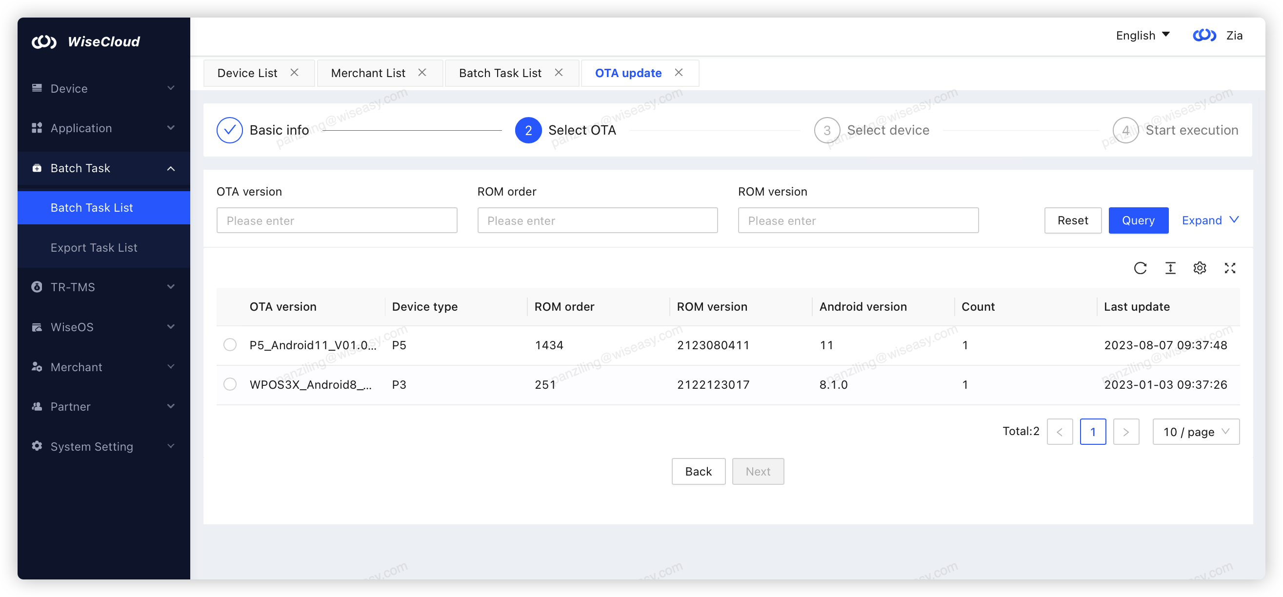 Step 5 - Select devices by SNs or uploading file or device label;