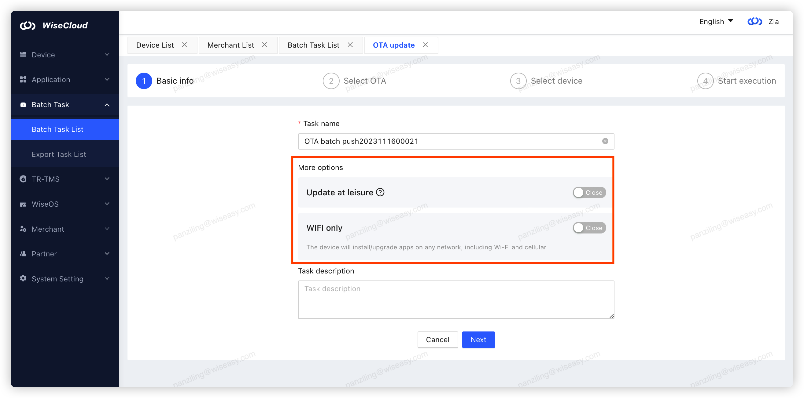 Step 4 - Select target OTA;