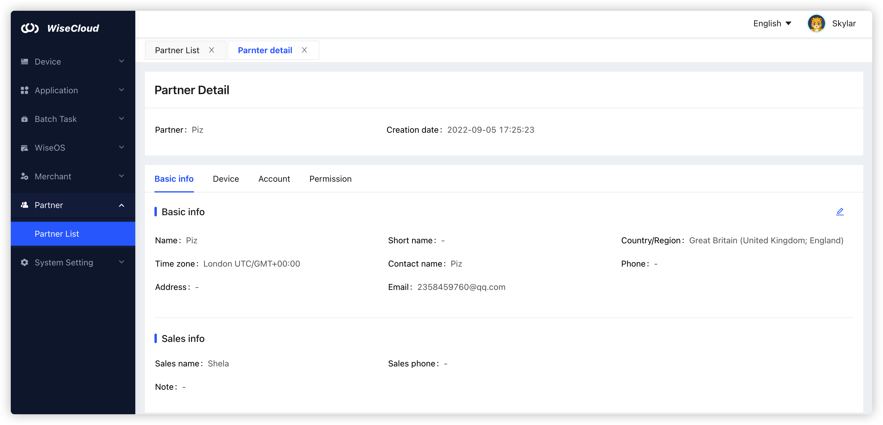 A list of devices that have been allocated to this partner;